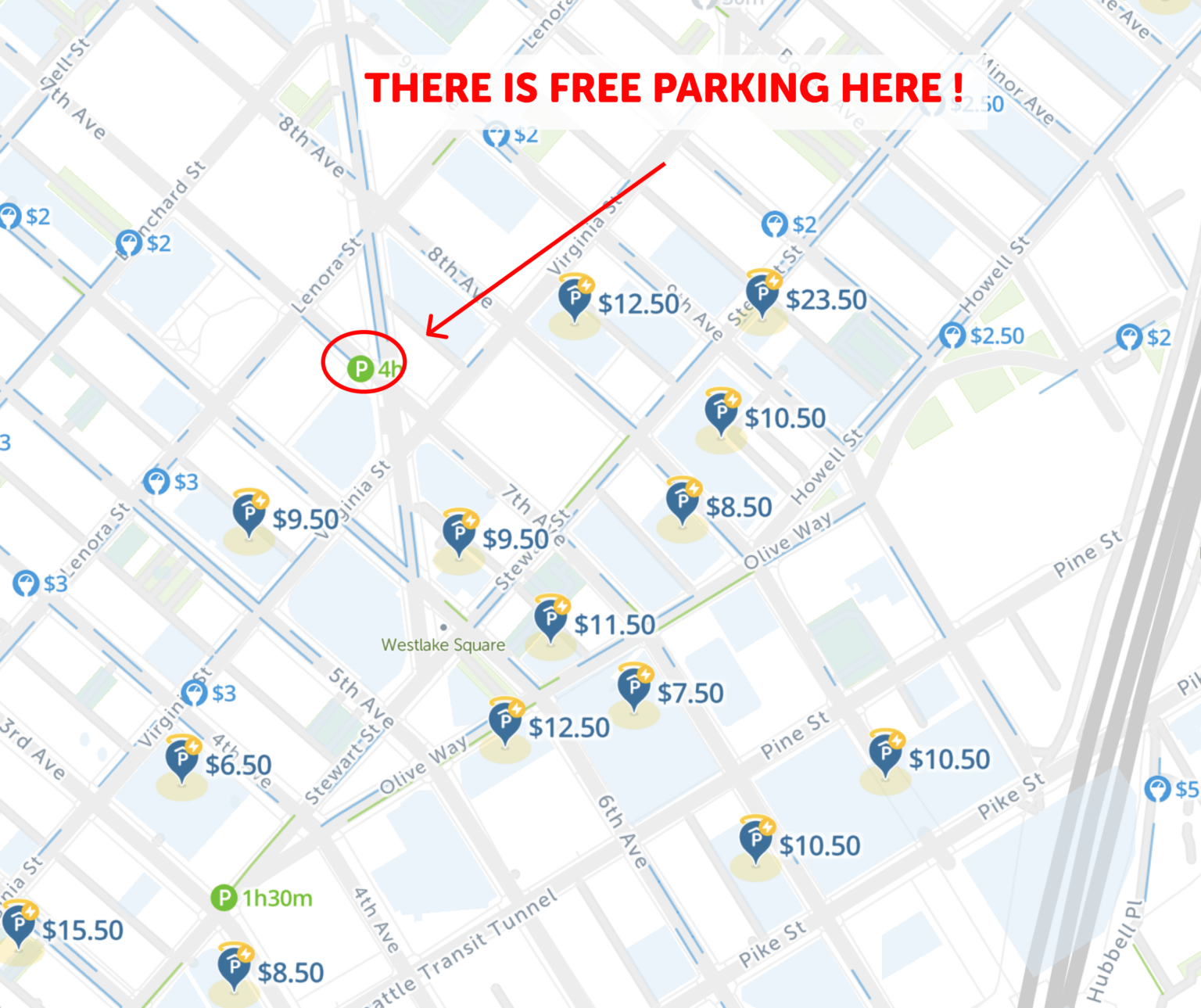 2025 : Map of Free Parking in Seattle - SpotAngels