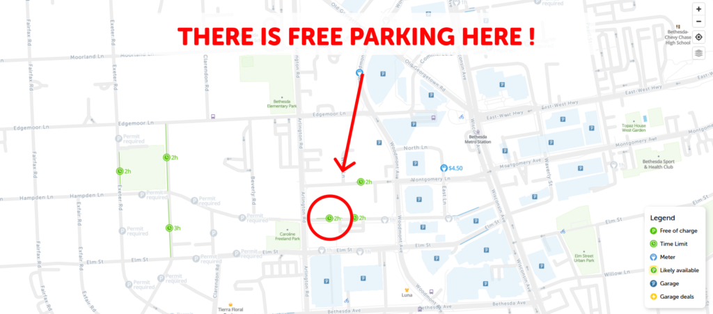 2025 Map of Free Parking in Bethesda - SpotAngels