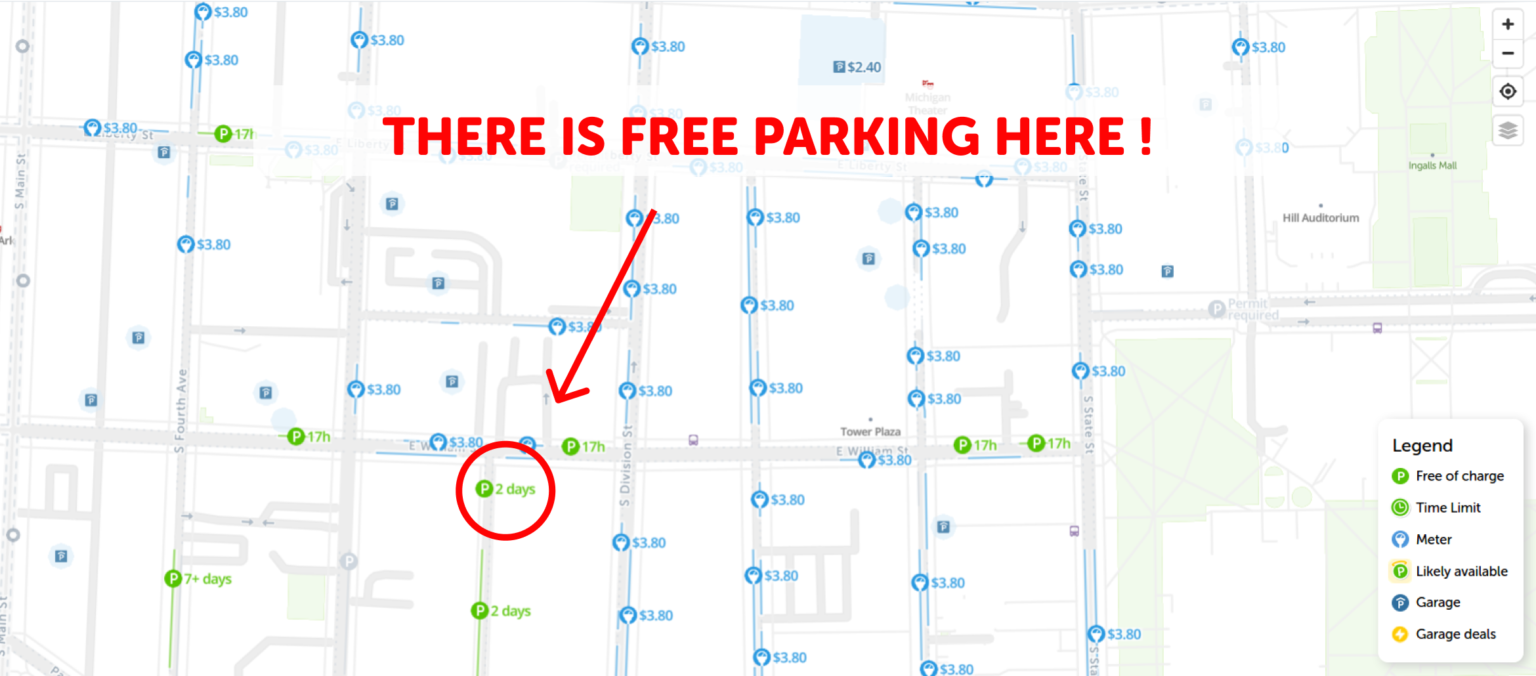 2024 Map of Free Parking in Ann Arbor - SpotAngels