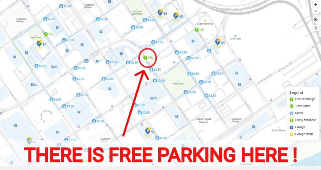 2025 Map of Free Parking in downtown St Paul - SpotAngels